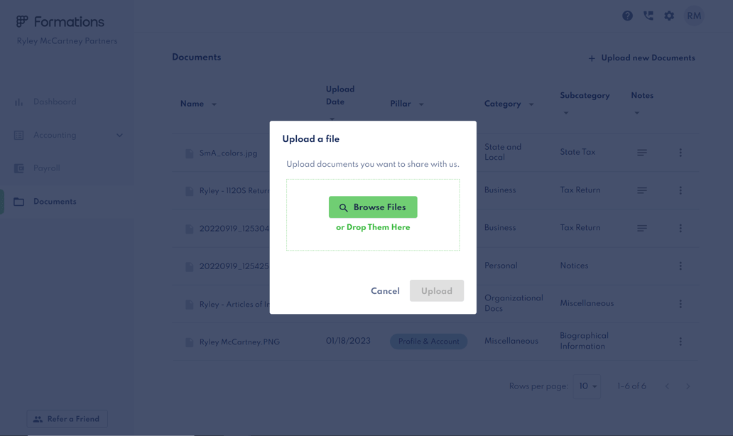 What can I do in my Documents section?