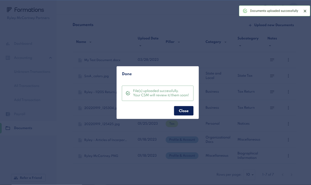 What can I do in my Documents section?