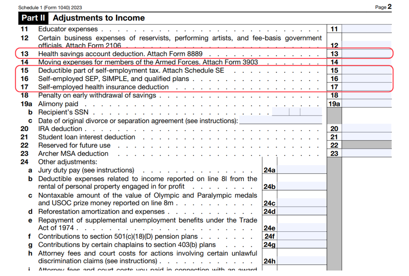 How to read Schedule 1 (Additional Income and Adjustments to Income)?