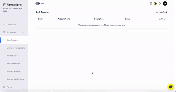 Connecting your business bank accounts to Formations